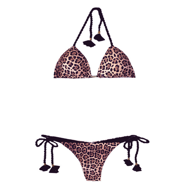 Garota De Luxo Leopard Print Brazilian String Bikini With Corded Strap