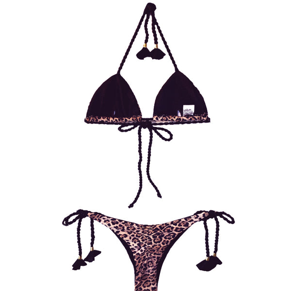 Garota De Luxo Leopard Print Brazilian String Bikini With Corded Strap