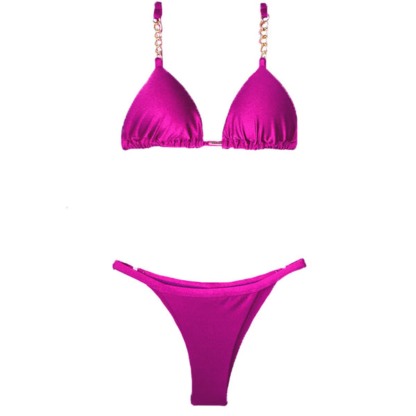 Garota De Luxo Magenta Pink Brazilian Triangle Bikini With Chain Detai