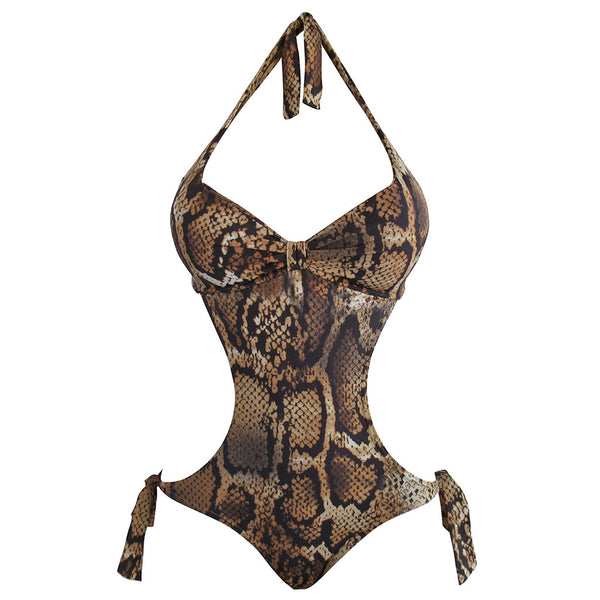 Snake Print Halter Top Monokini - Zuzu Swim - Alga Marinha